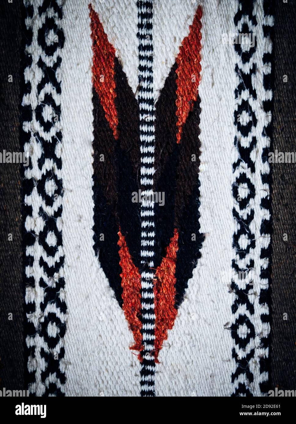 Overhead view of pattern on textile rug originating from Mexico ...