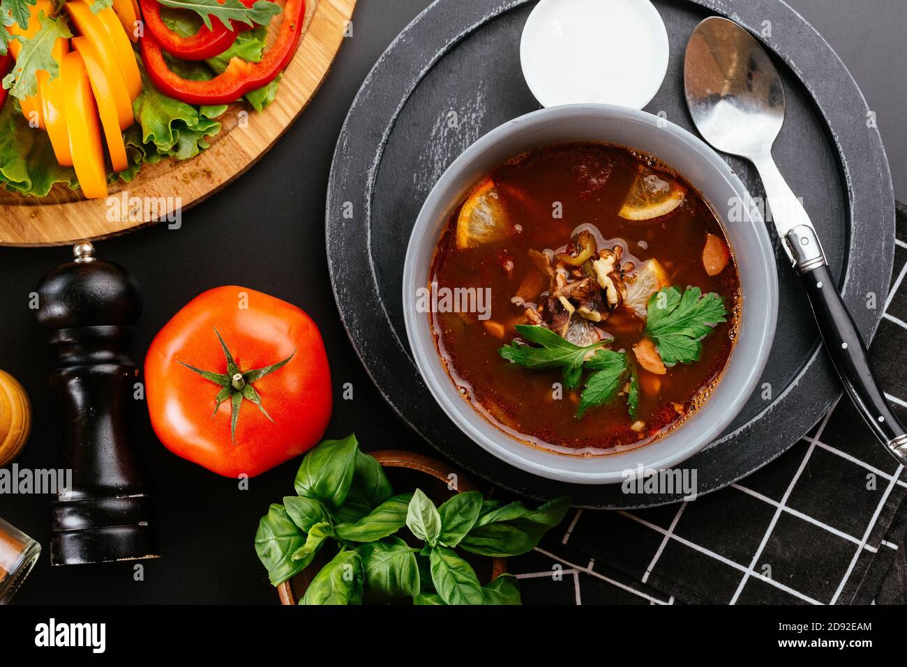 Traditional Georgian soup Kharcho with meat and rice Stock Photo - Alamy