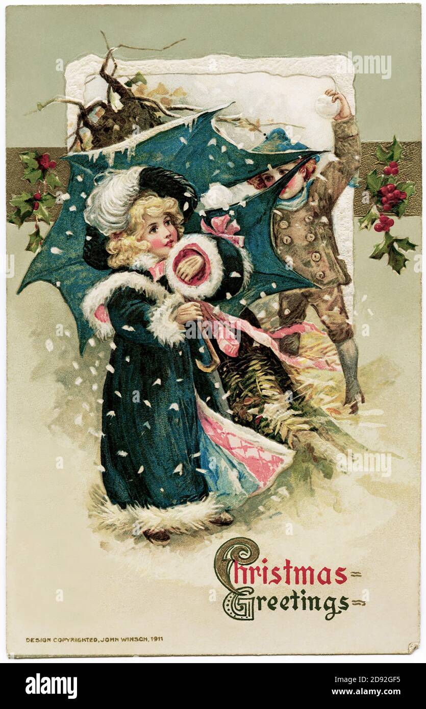 Christmas in a vintage and old way. Children celebrating X-mas Stock ...