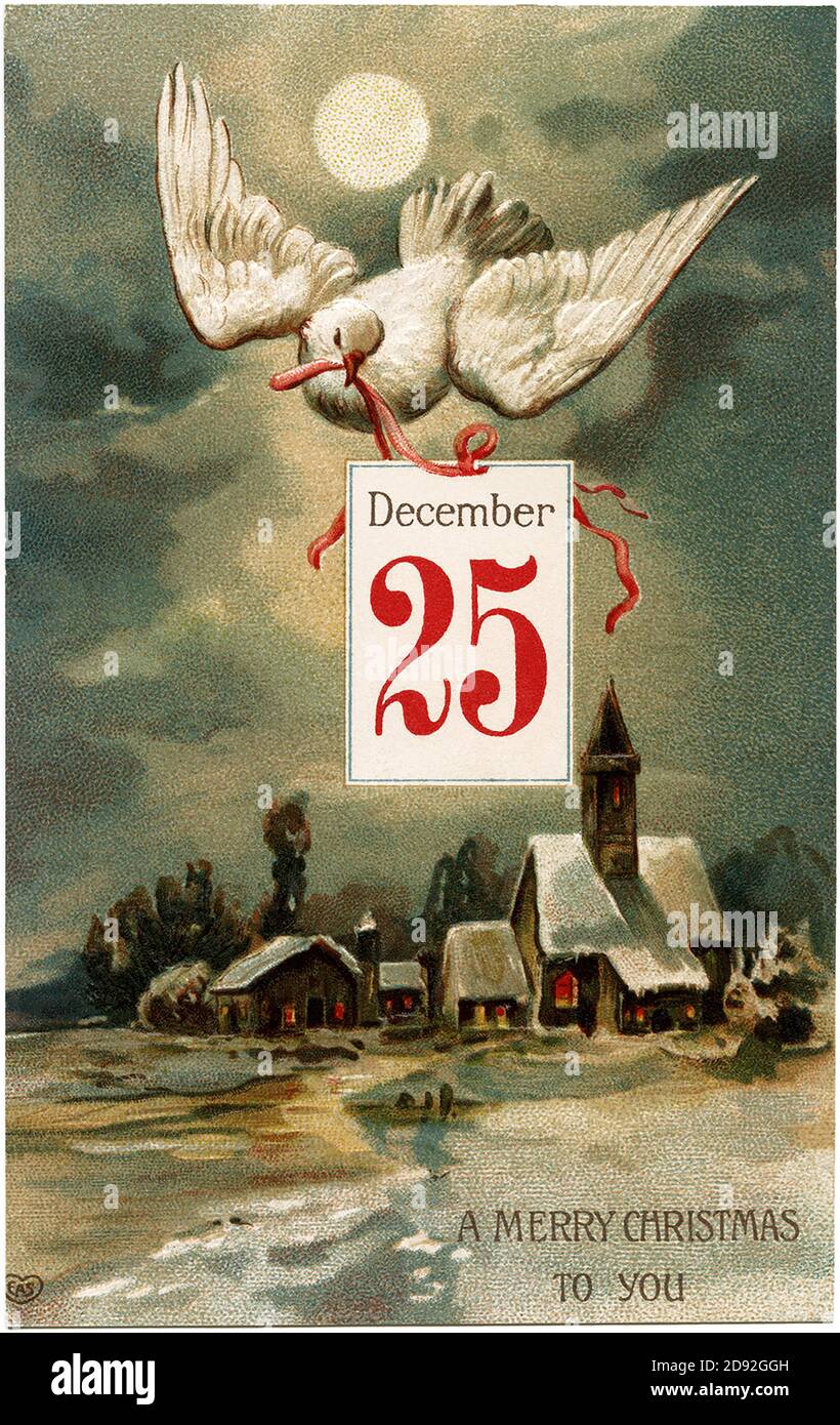 Christmas in a vintage and old way, dove with December 25th calendar ...