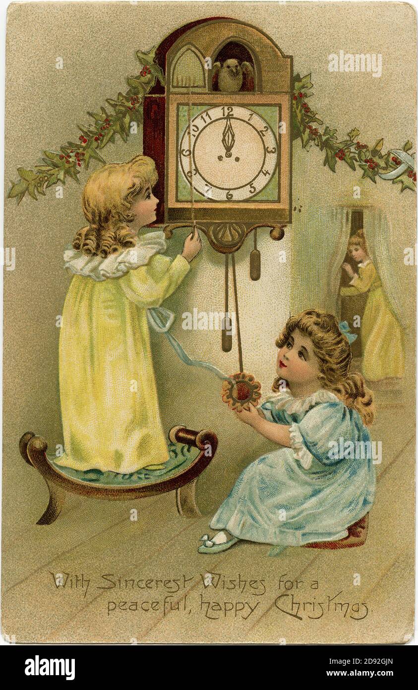 Christmas in a vintage and old way. Children celebrating X-mas Stock ...