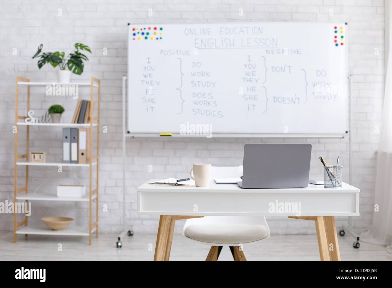 Remote classroom, home office for teaching English online Stock Photo ...