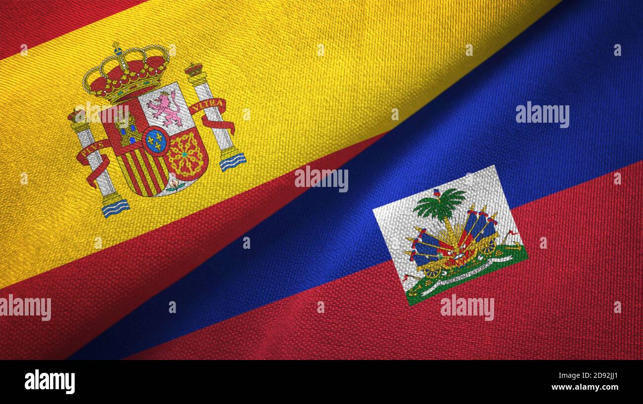 Spain and Haiti two flags textile cloth, fabric texture Stock Photo - Alamy