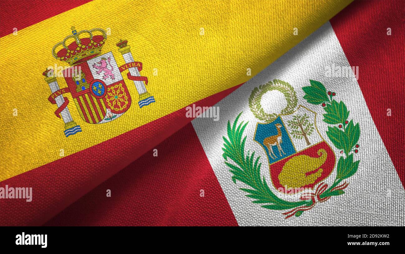Spain and Peru two flags textile cloth, fabric texture Stock Photo - Alamy