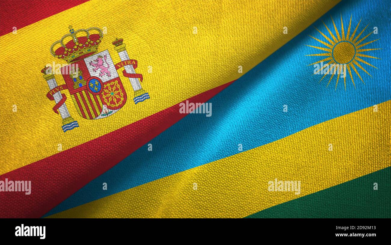 Spain and Rwanda two flags textile cloth, fabric texture Stock Photo ...