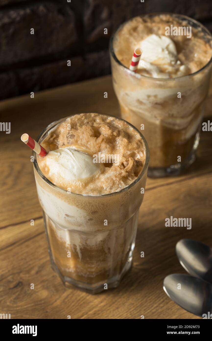 Homemade Brown Cow Ice Cream Float with Cola Stock Photo - Alamy