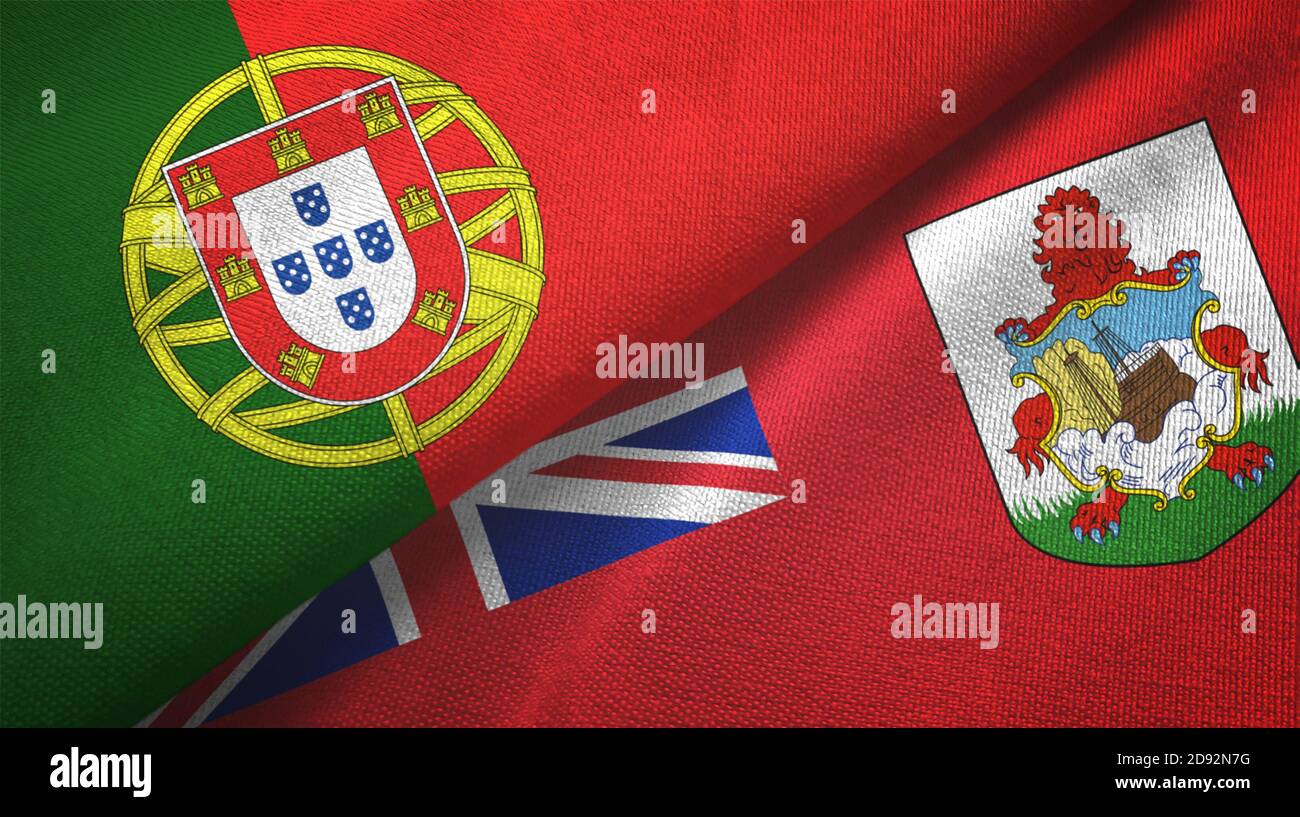 Portugal and Bermuda two flags textile cloth, fabric texture Stock ...