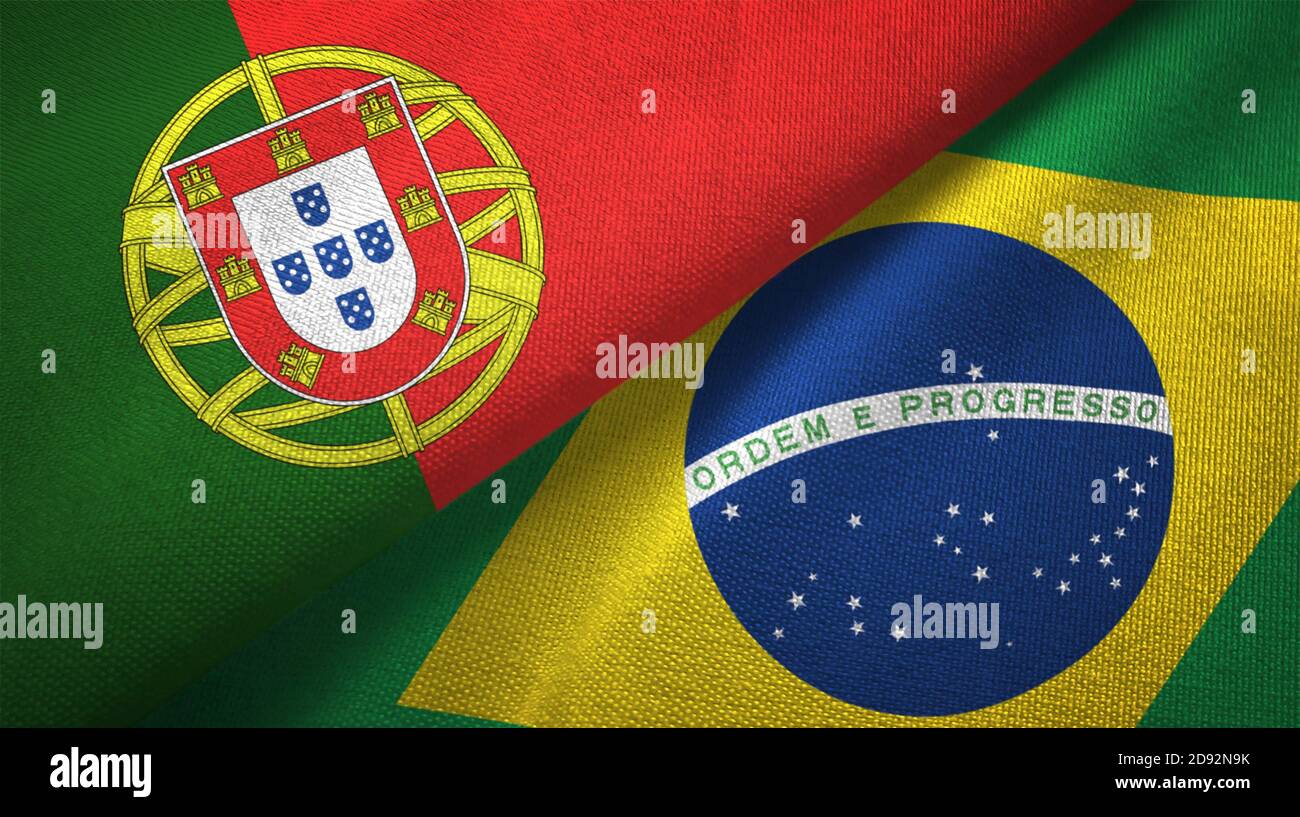 Portugal and Brazil two flags textile cloth, fabric texture Stock Photo ...