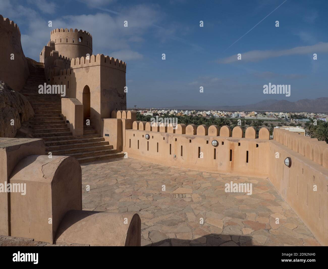 View of Nakhal Fort, Nakhal, Al Batinah Region, Oman with Jebel Nakhal ...