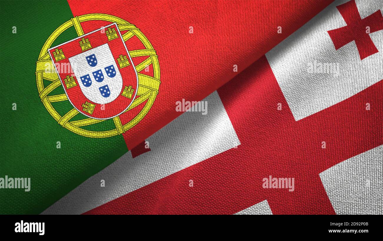 Portugal and Georgia two flags textile cloth, fabric texture Stock ...