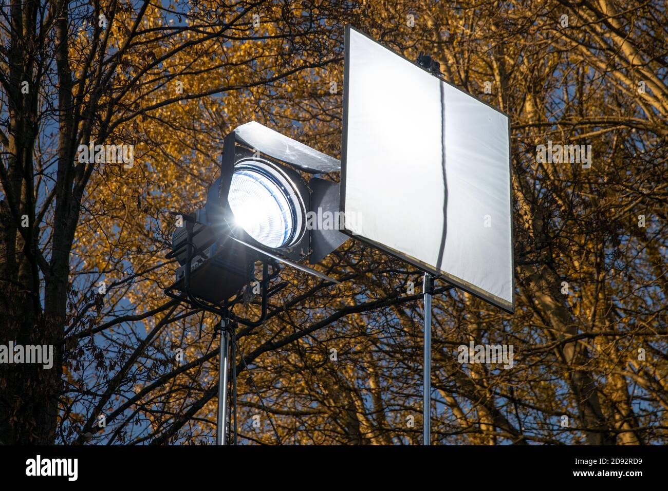 lighting spotlight with diffuser in the park. lighting equipment for ...