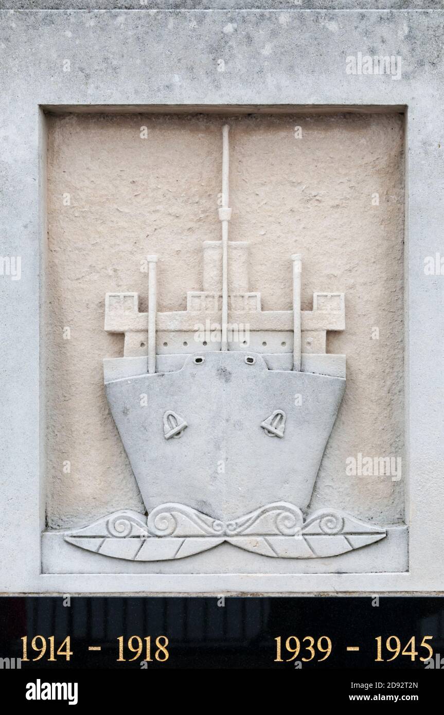 Carving on Merchant Navy memorial at Liverpool, Pier Head Stock Photo ...