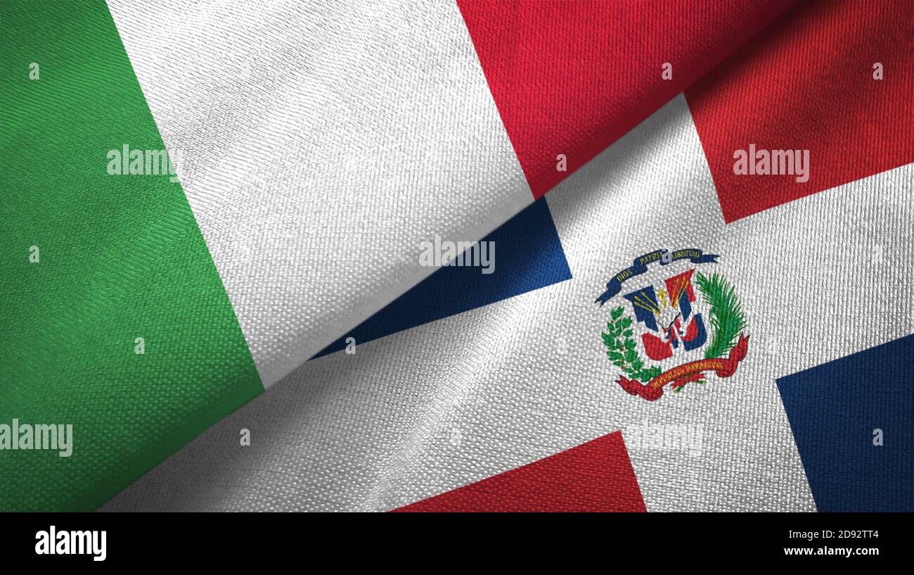 Italy and Dominican Republic two flags textile cloth, fabric texture ...