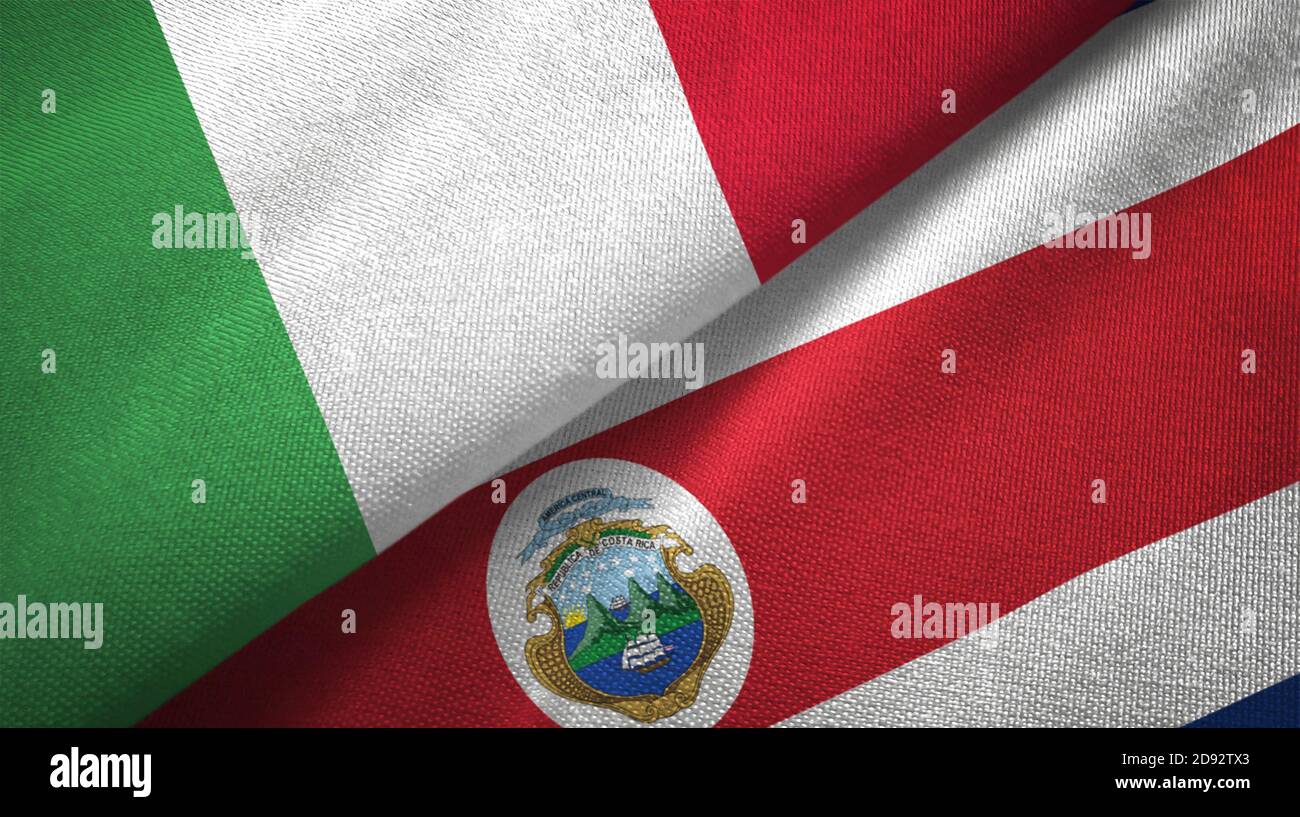 Italy and Costa Rica two flags textile cloth, fabric texture Stock ...