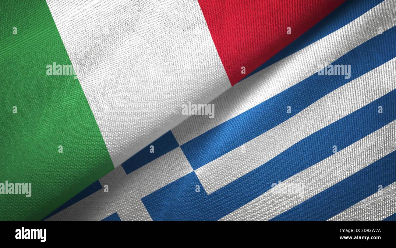 Italy and Greece two flags textile cloth, fabric texture Stock Photo ...