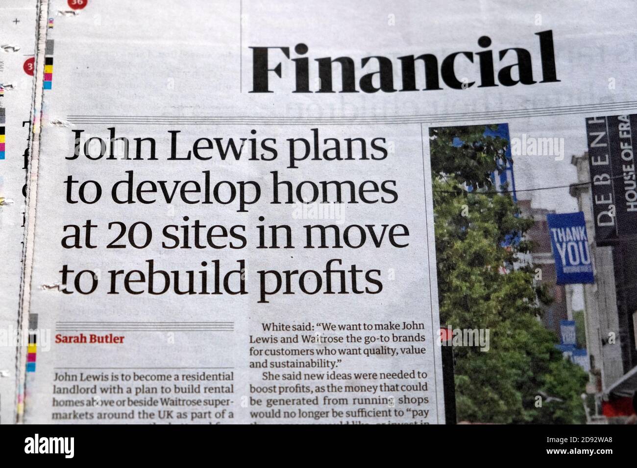 Guardian newspaper headline Financial section "John Lewis plans to ...