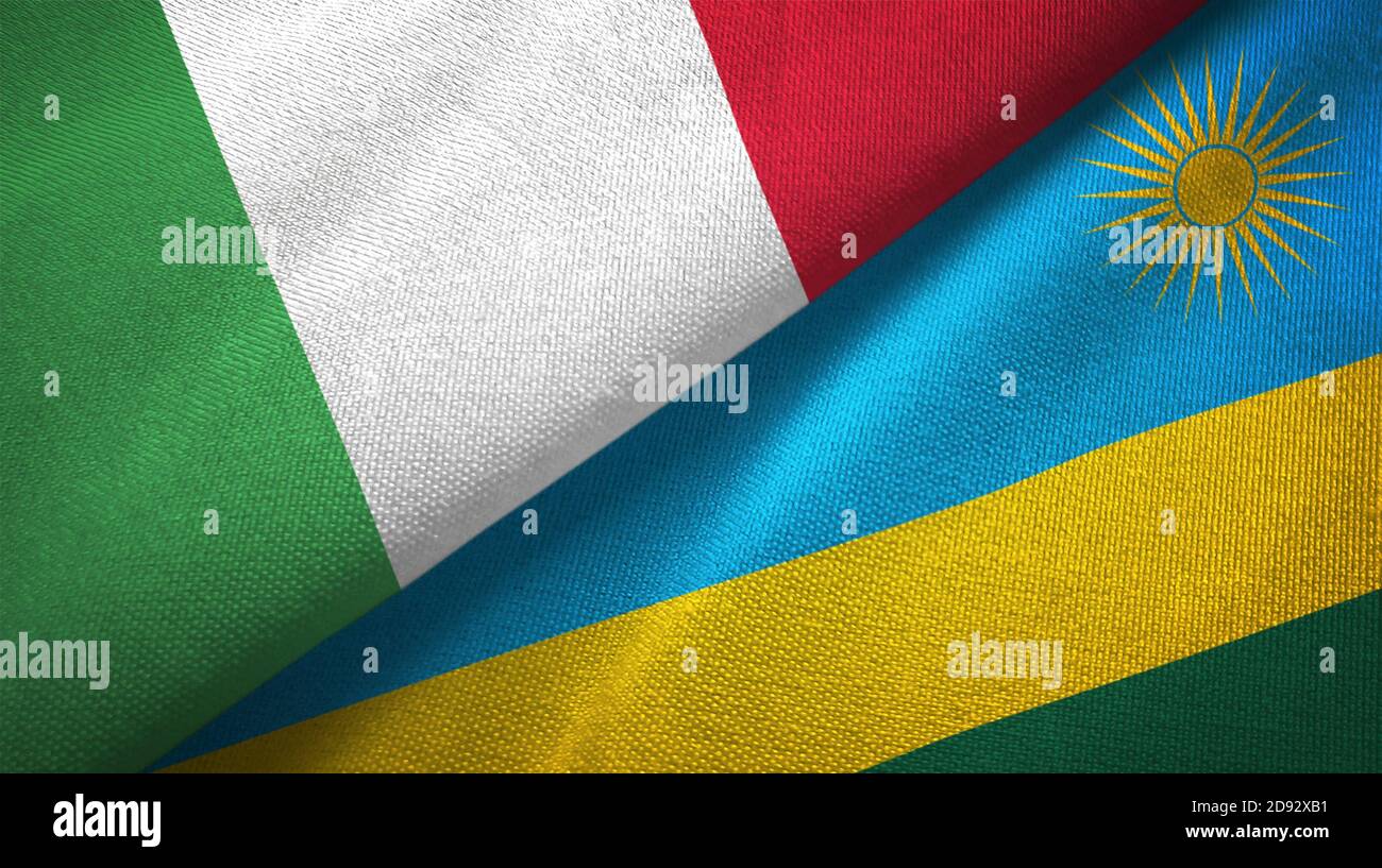Italy and Rwanda two flags textile cloth, fabric texture Stock Photo ...