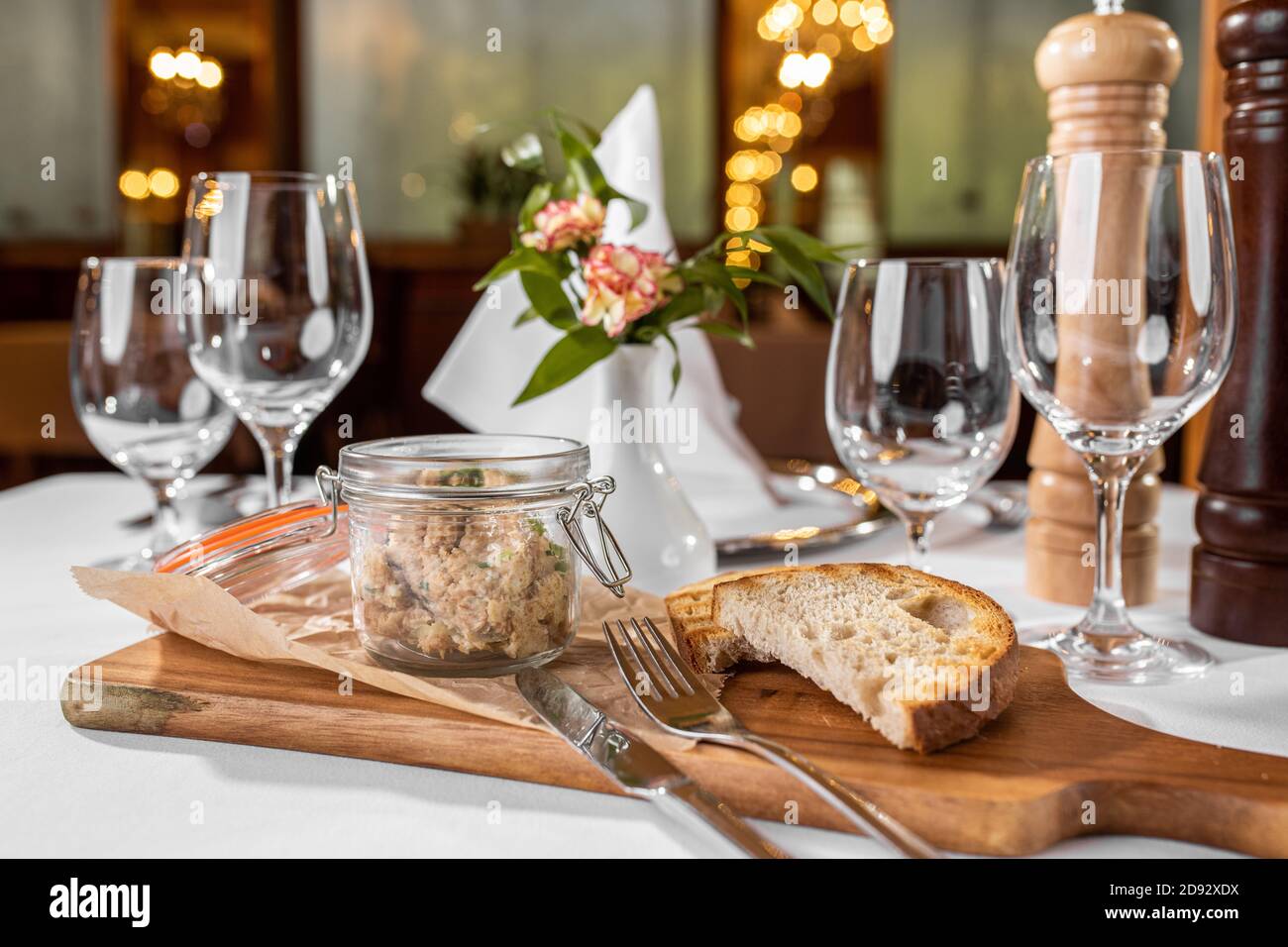 Duck liver pate spread with roasted bread Stock Photo - Alamy