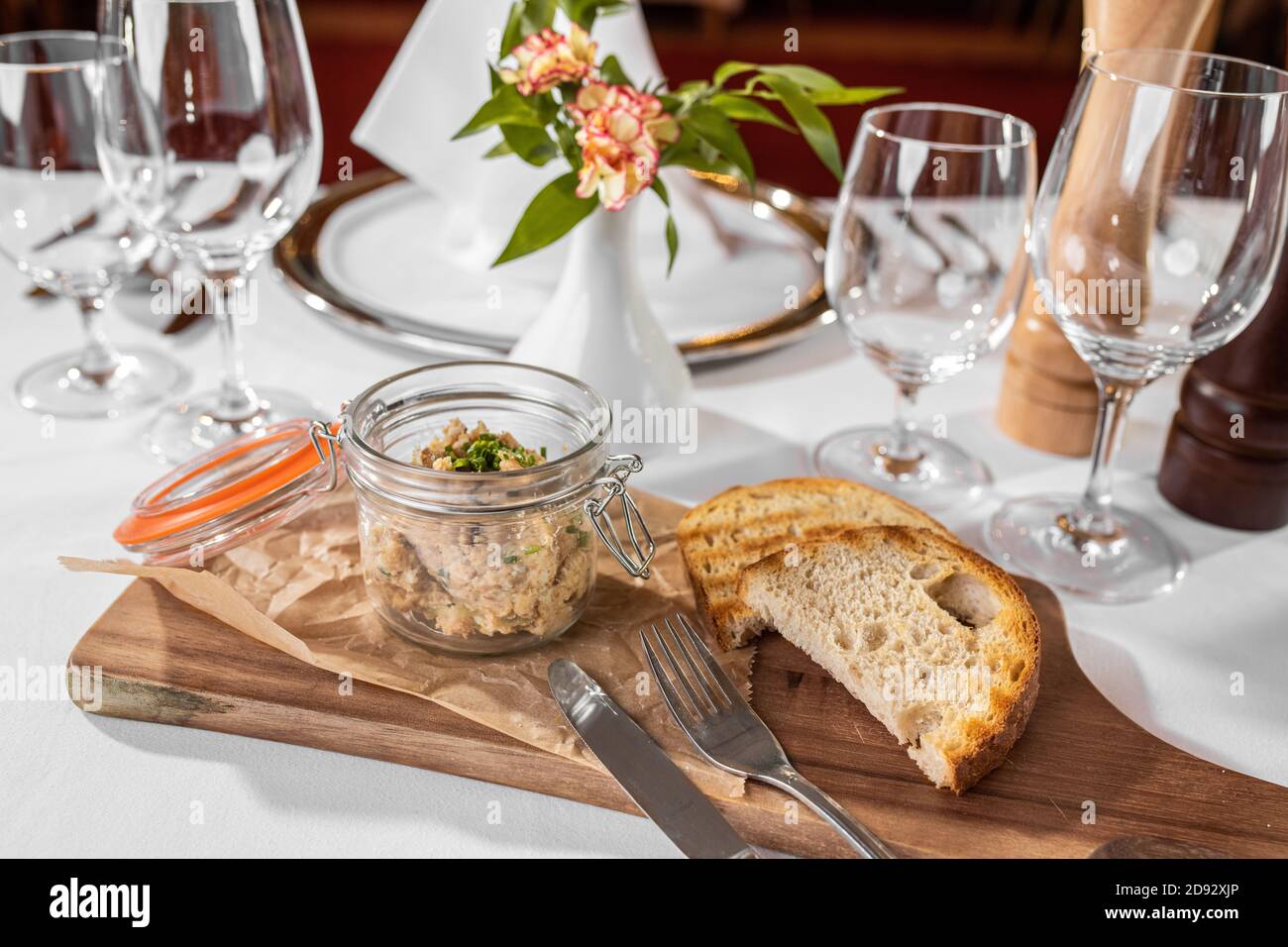 Duck liver pate spread with roasted bread Stock Photo - Alamy
