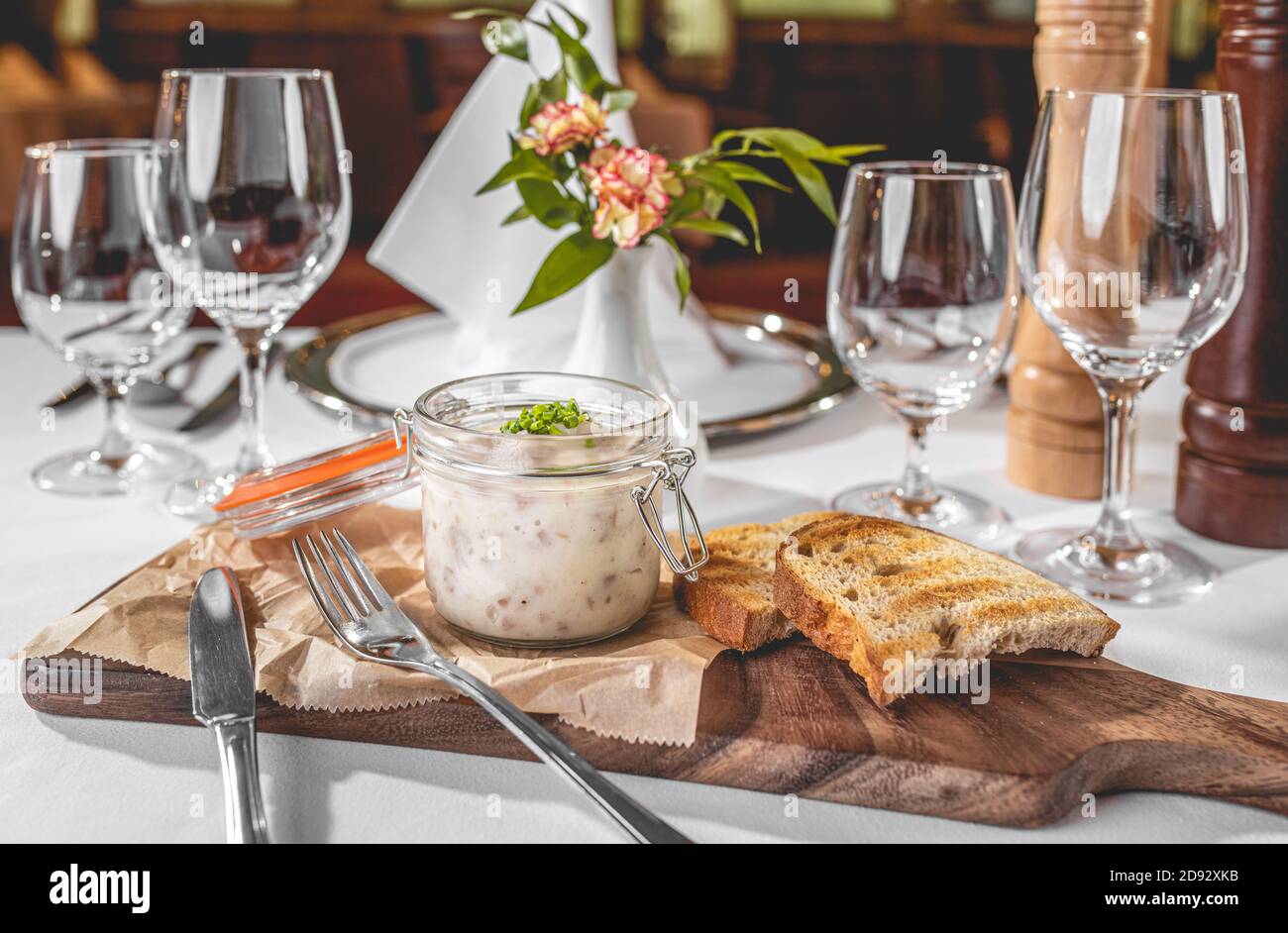 Duck liver pate spread with roasted bread Stock Photo - Alamy
