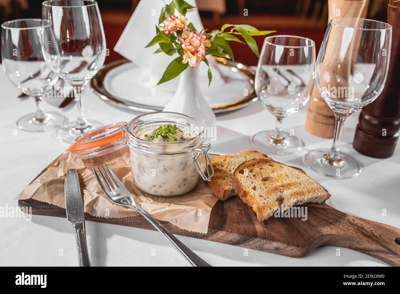 Duck liver pate spread with roasted bread Stock Photo - Alamy