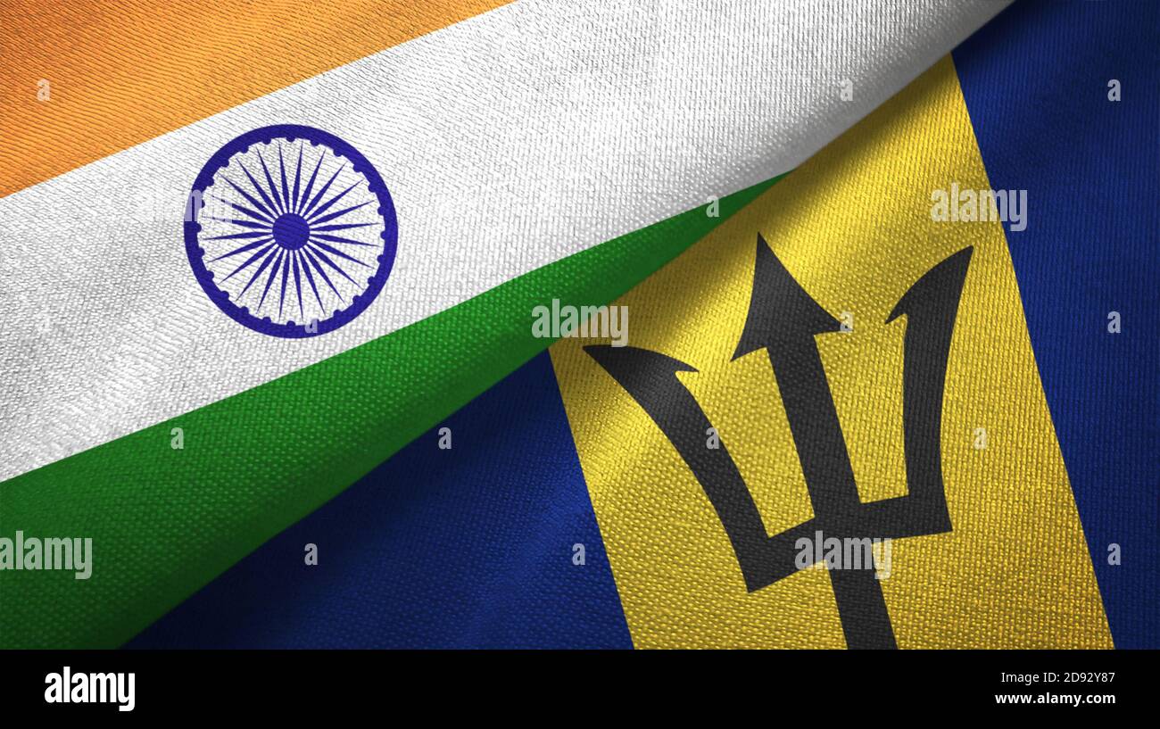 India and Barbados two flags textile cloth, fabric texture Stock Photo ...