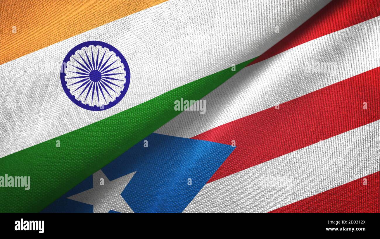 India and Puerto Rico two flags textile cloth, fabric texture Stock ...