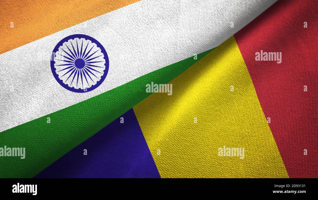 India and Romania two flags textile cloth, fabric texture Stock Photo ...