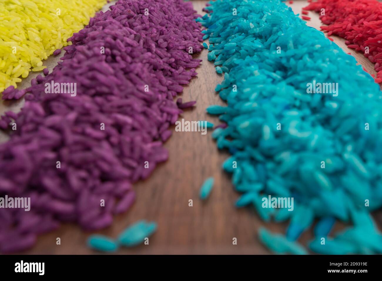Bright colored rainbow rice for sensory bins. Kids crafts and ...