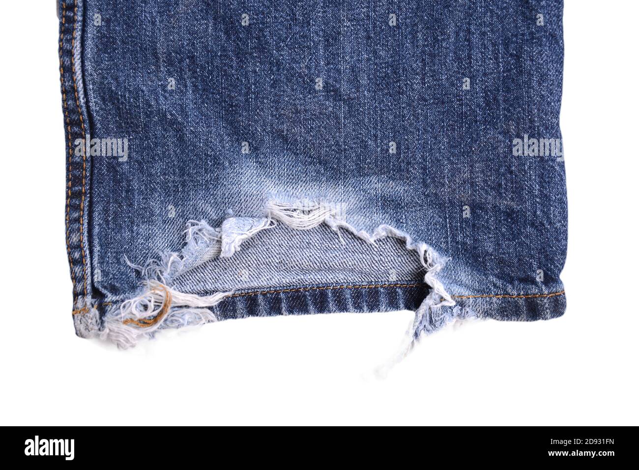 Denim Jeans Ripped Destroyed Torn Blue Patch isolated on white ...