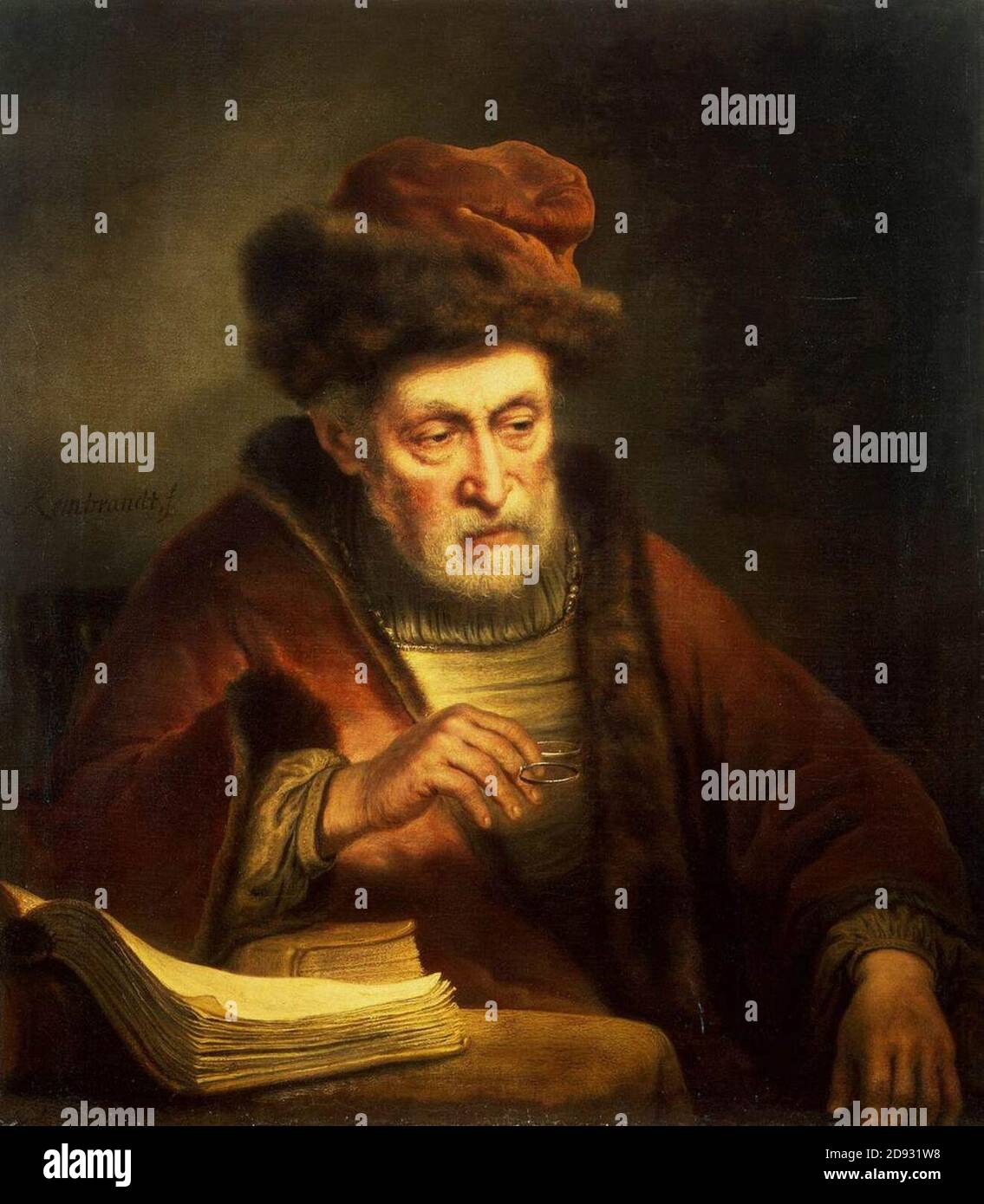 Karel van der Pluym - Old Man Holding a Pair of Spectacles Stock Photo ...