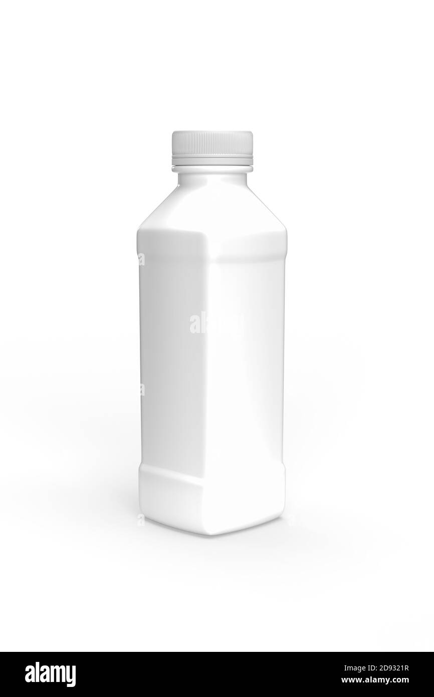 White square plastic bottle mockup on white background - copy space ...