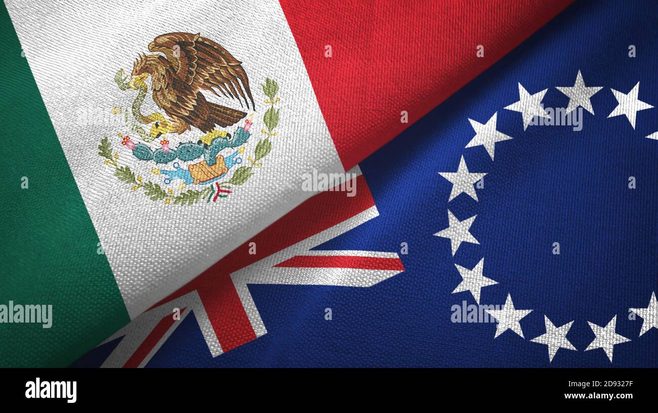 Mexico and Cook Islands two flags textile cloth, fabric texture Stock ...