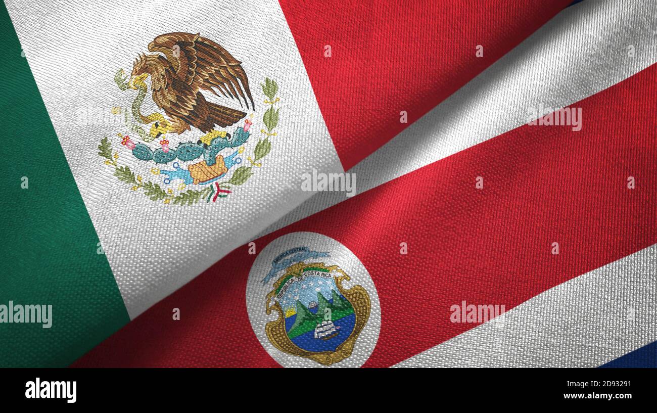 Mexico and Costa Rica two flags textile cloth, fabric texture Stock ...