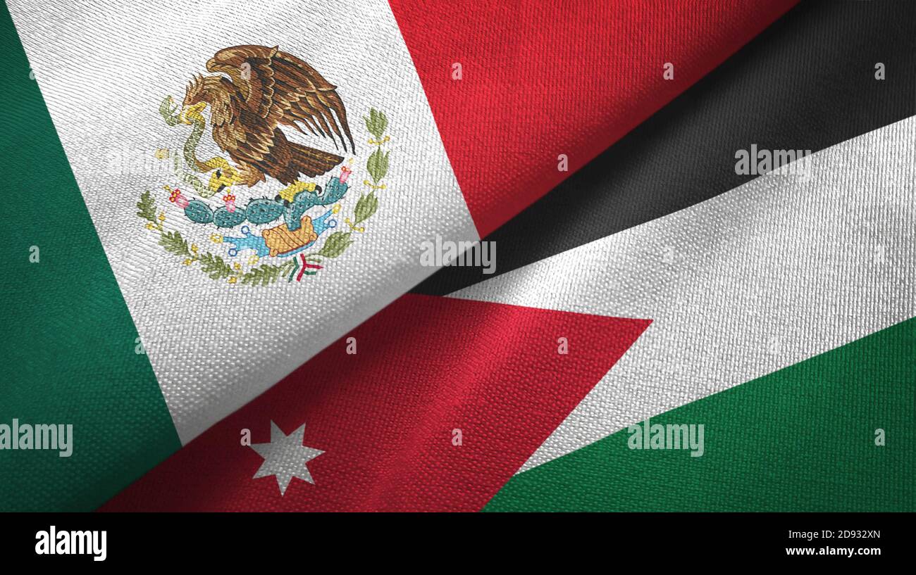 Mexico and Jordan two flags textile cloth, fabric texture Stock Photo ...