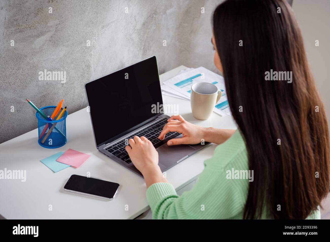 Top above high angle back rear spine view photo of focused girl coach ...