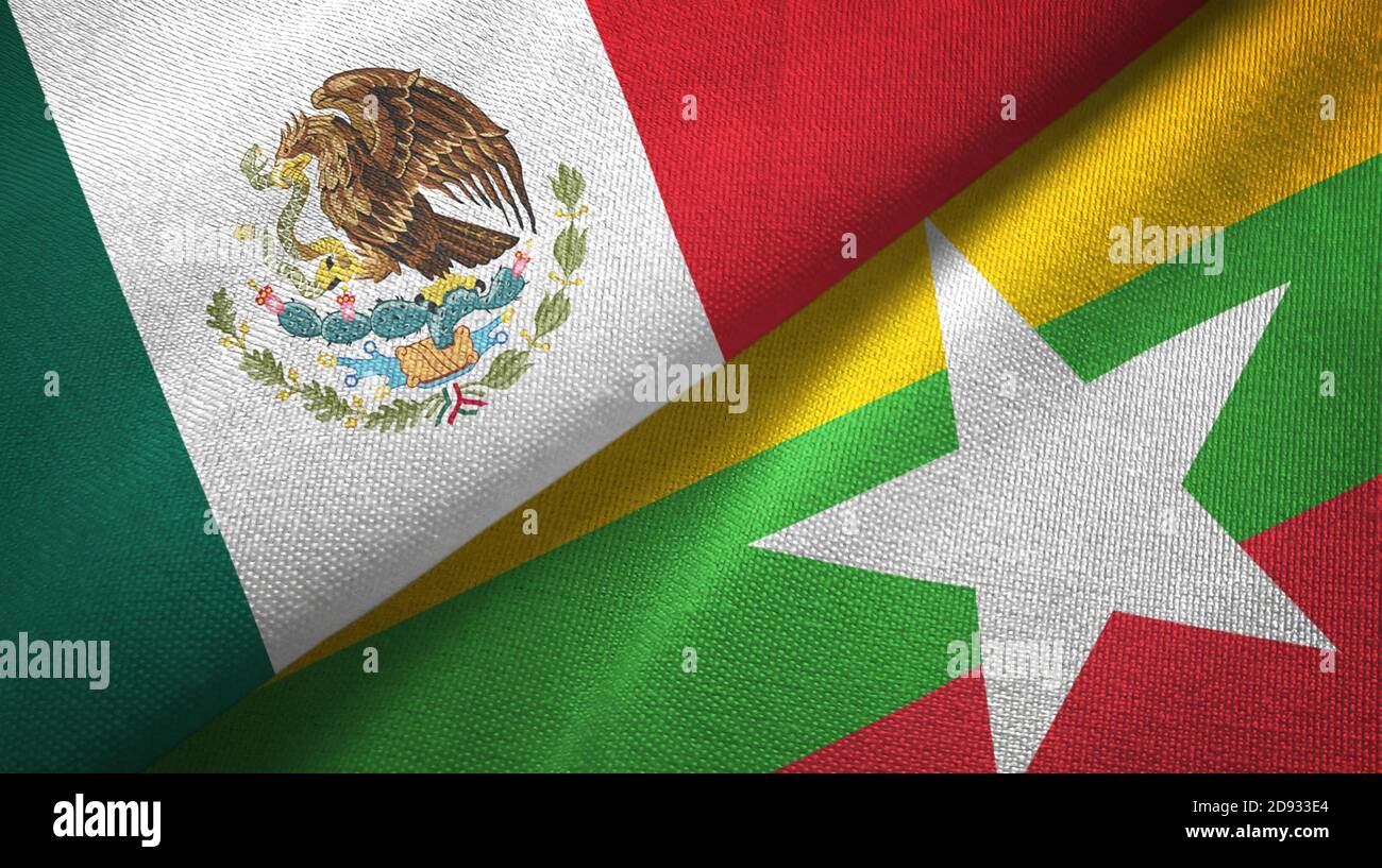 Mexico and Myanmar two flags textile cloth, fabric texture Stock Photo ...
