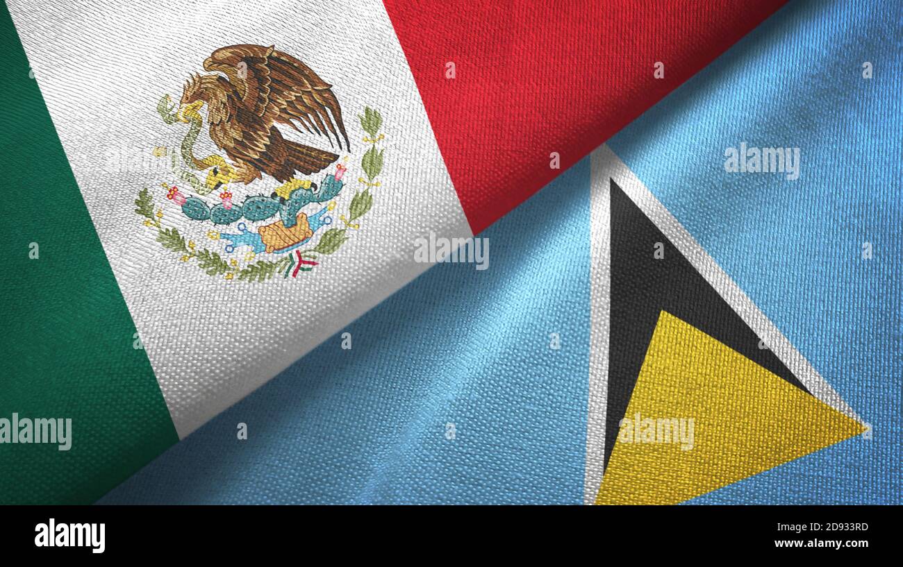 Mexico and Saint Lucia two flags textile cloth, fabric texture Stock ...