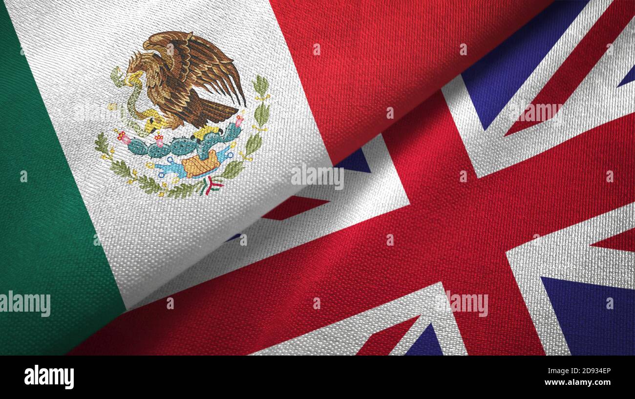 Mexico and United Kingdom two flags textile cloth, fabric texture Stock ...