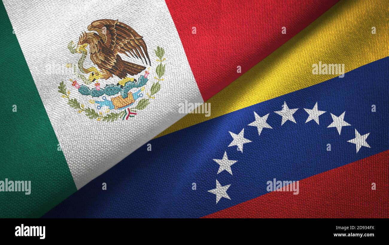 Mexico and Venezuela two flags textile cloth, fabric texture Stock ...