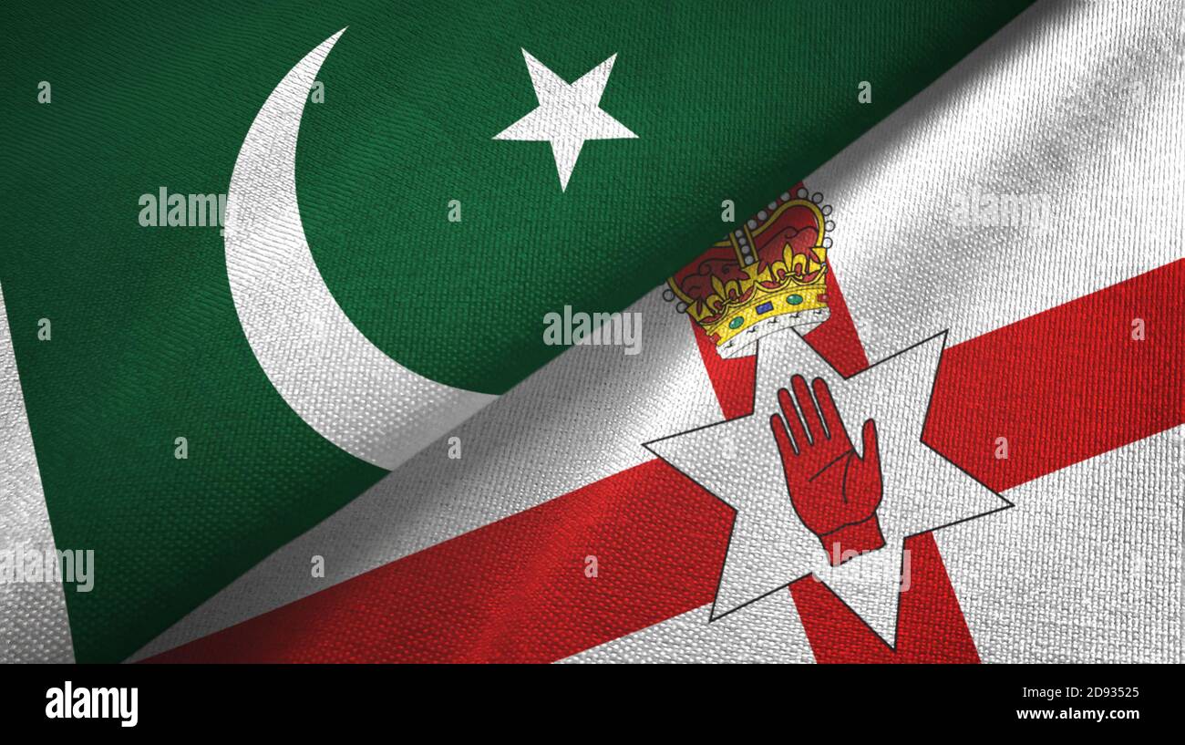 Pakistan and Northern Ireland two flags textile cloth, fabric texture ...