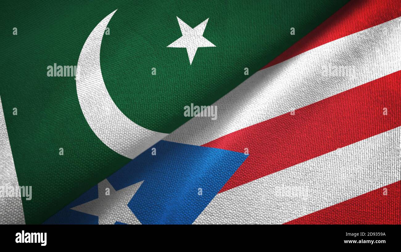 Pakistan and Puerto Rico two flags textile cloth, fabric texture Stock ...