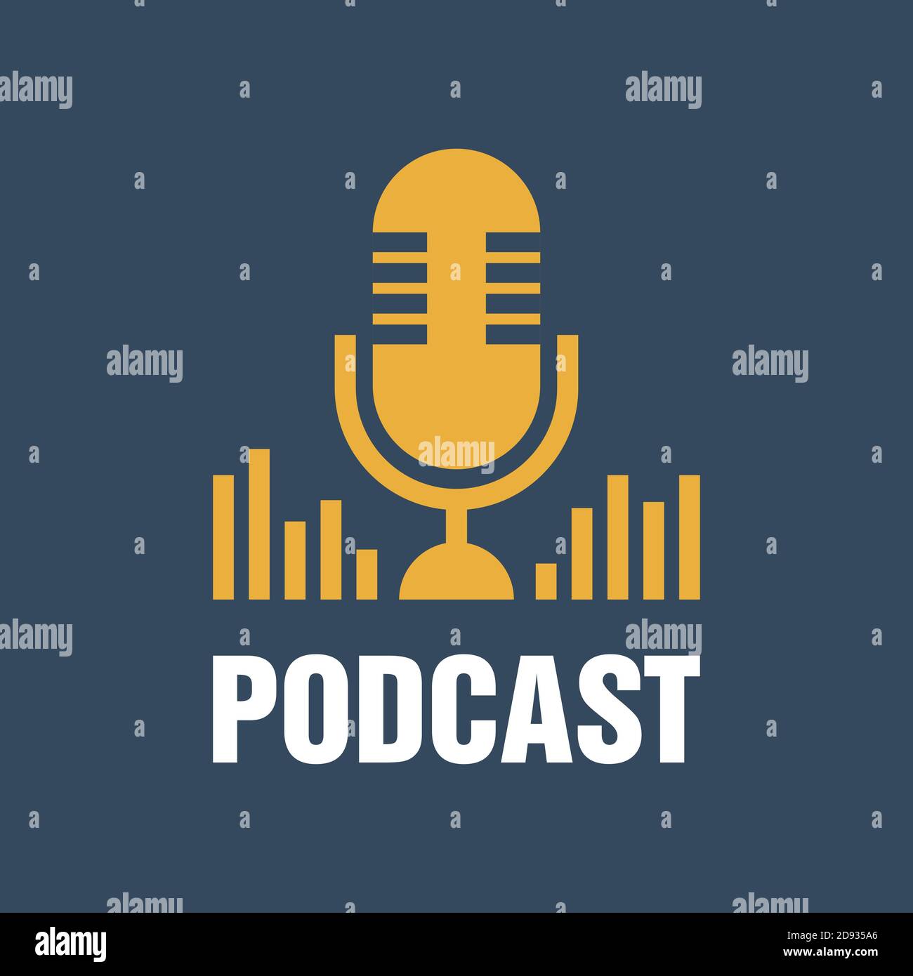 Podcast. Vector flat illustration, icon, logo design on dark blue ...