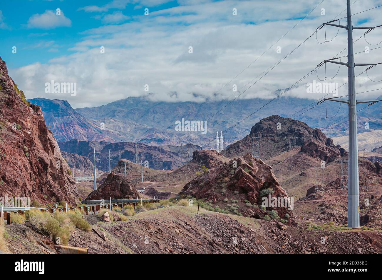 Power Pylons and Electricity transmission wires in a mountainous region ...