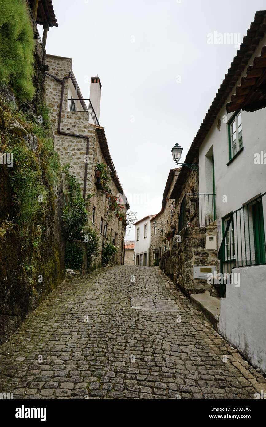 Old Portuguese street vertical view from the North of Portugal Stock ...