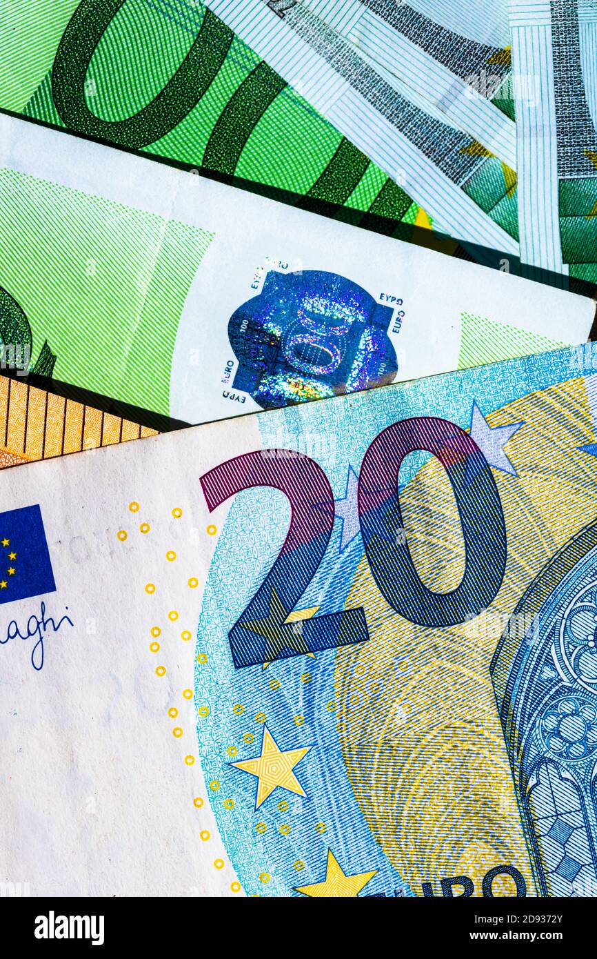 Close up of money euro banknotes, background of money euro isolated ...