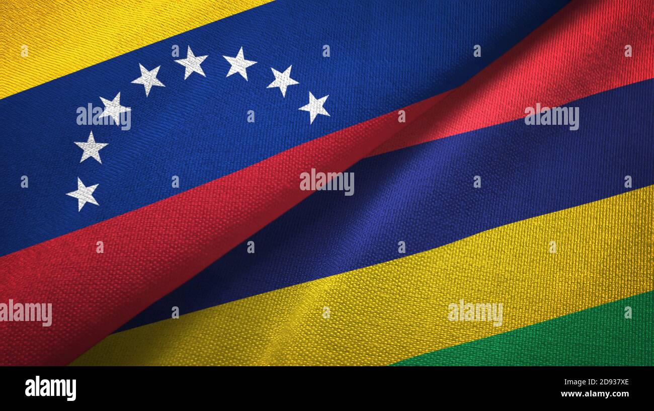 Venezuela and Mauritius two flags textile cloth, fabric texture Stock ...