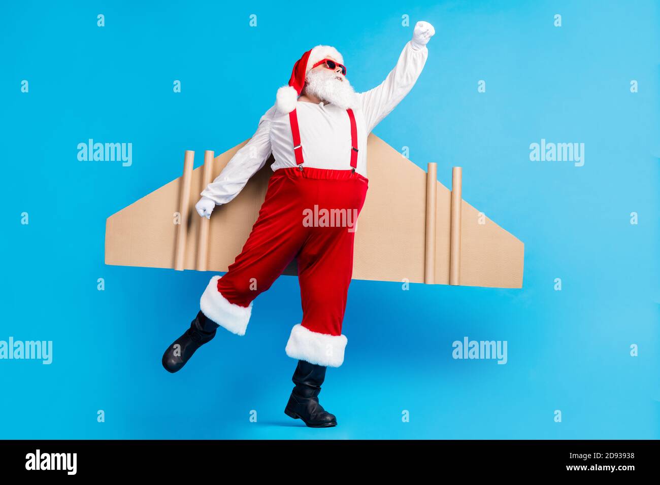 Full length photo of stylish modern white grey hair bearded santa claus ...