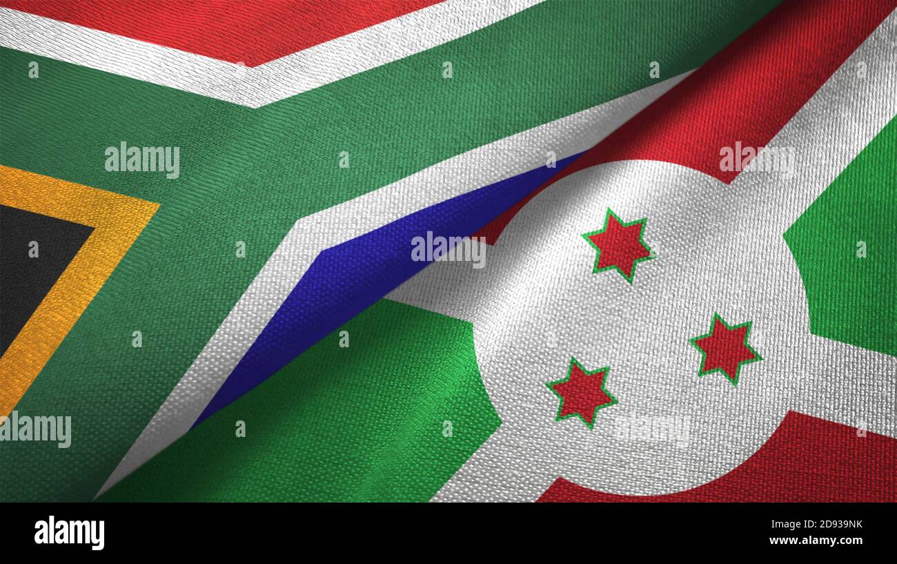 South Africa and Burundi two flags textile cloth, fabric texture Stock ...