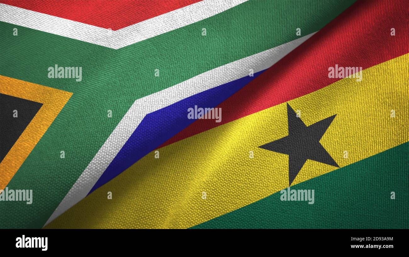 South Africa and Ghana two flags textile cloth, fabric texture Stock ...